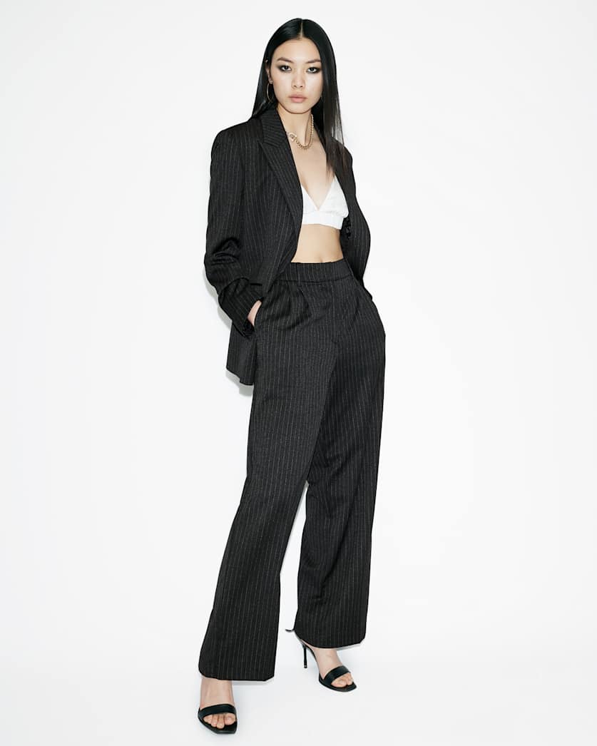 Averie Pinstriped Wide Leg Pants Grey | ALLSAINTS US